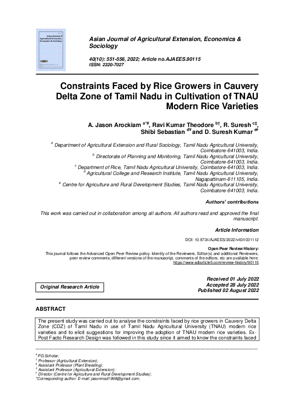 (PDF) Constraints Faced by Rice Growers in Cauvery Delta Zone of Tamil Nadu in Cultivation of ...