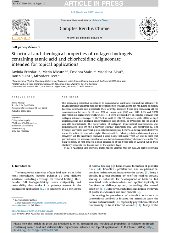 (PDF) Structural and rheological properties of collagen hydrogels containing tannic acid and ...