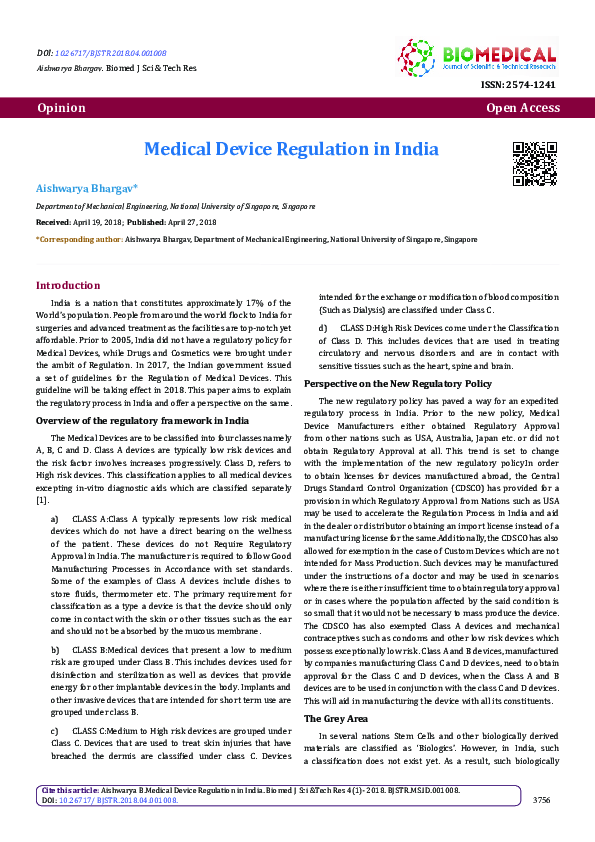 (PDF) Medical Device Regulation in India