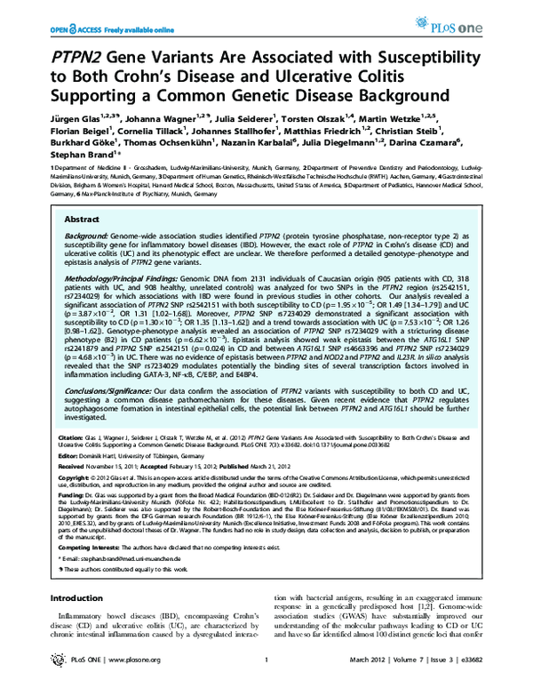 (PDF) PTPN2 Gene Variants Are Associated with Susceptibility to Both ...