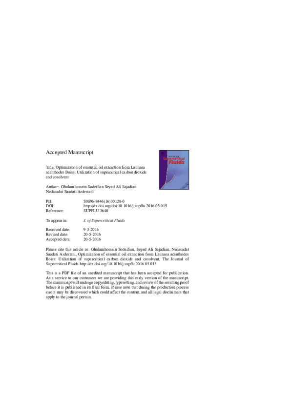 (PDF) Optimization of essential oil extraction from Launaea acanthodes ...