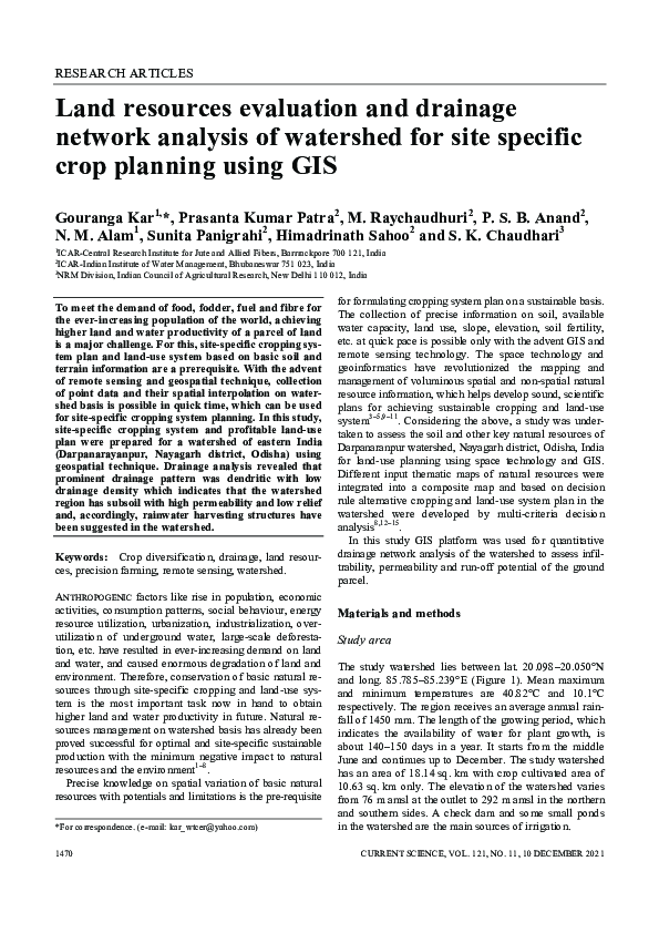 (PDF) Land Resources Evaluation and Drainage Network Analysis of Watershed for Site Specific ...