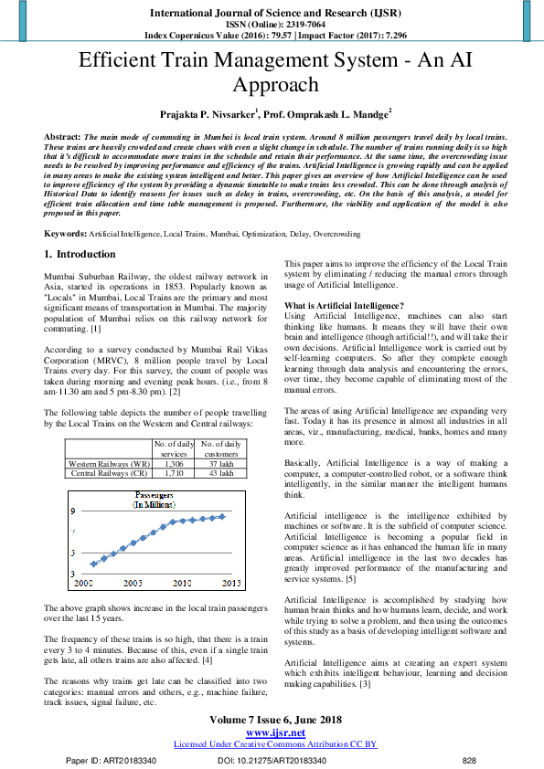 (PDF) Efficient Train Management System-An AI Approach