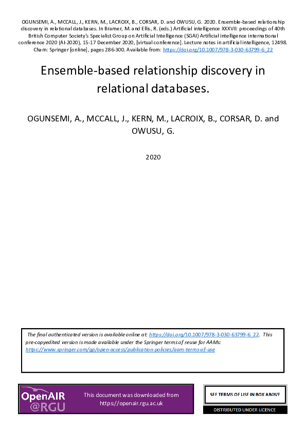 (PDF) Ensemble-Based Relationship Discovery in Relational Databases