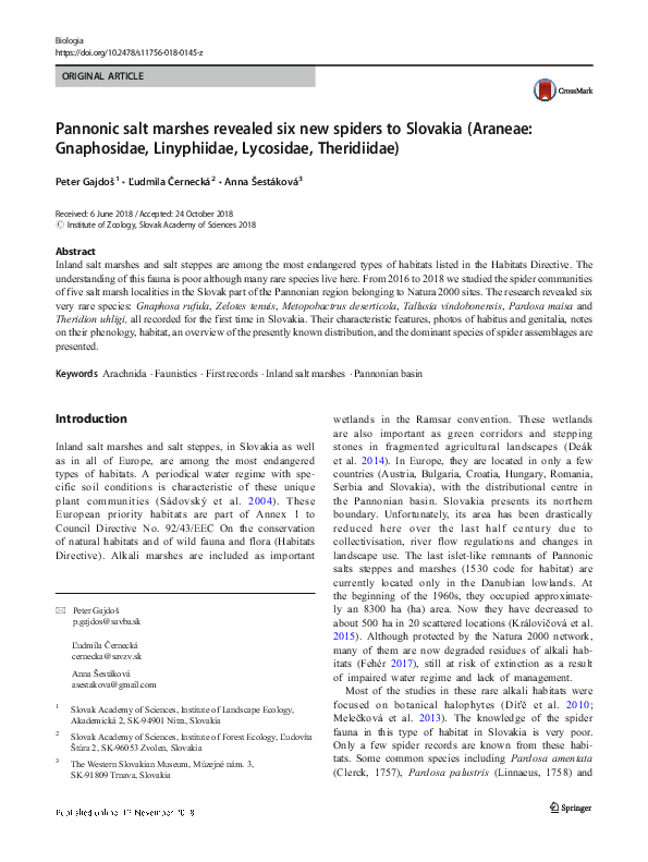 (PDF) Pannonic salt marshes revealed six new spiders to Slovakia ...