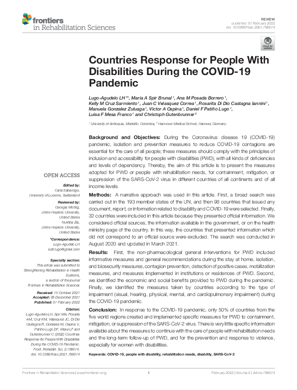(PDF) Countries Response for People With Disabilities During the COVID ...