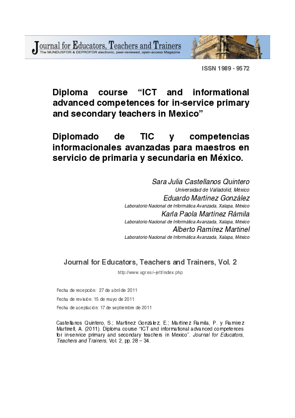(PDF) Diploma course" ICT and informational advanced competences for in ...