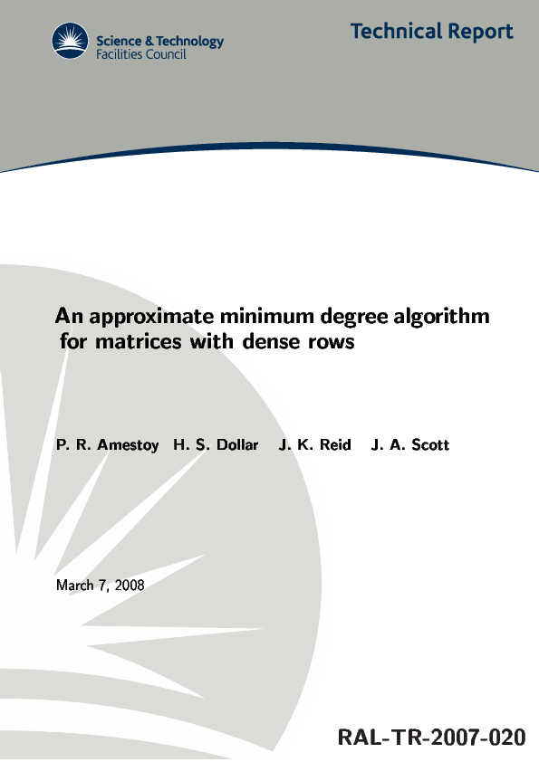 Pdf An Approximate Minimum Degree Algorithm For Matrices With Dense Rows 