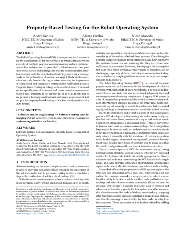 (PDF) Property-based testing for the robot operating system
