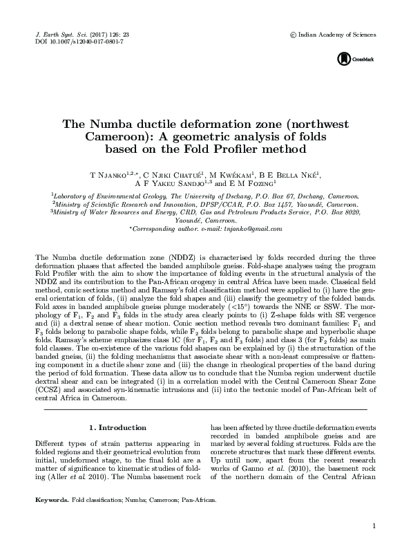 (PDF) The Numba ductile deformation zone (northwest Cameroon): A geometric analysis of folds ...