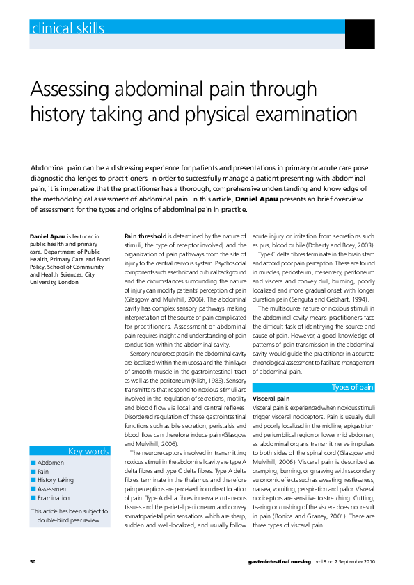(PDF) Assessing abdominal pain through history taking and physical ...