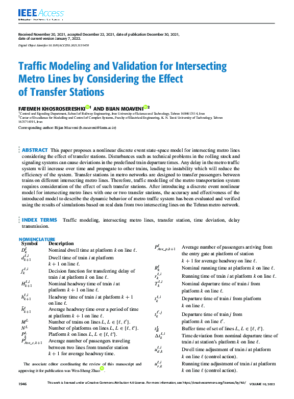 Pdf Traffic Modeling And Validation For Intersecting Metro Lines By Considering The Effect Of