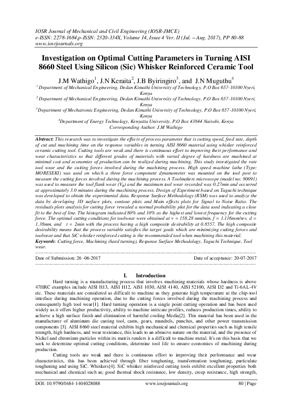 Pdf Investigation On Optimal Cutting Parameters In Turning Aisi 8660