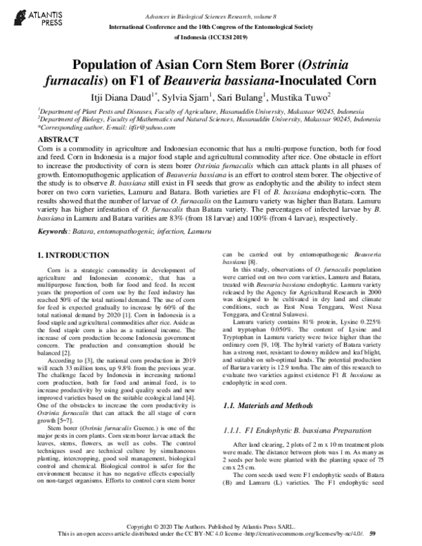 (PDF) Population of Asian Corn Stem Borer (Ostrinia furnacalis) on F1 ...