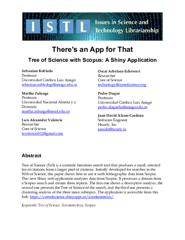 (PDF) Tree of Science with Scopus: A Shiny Application