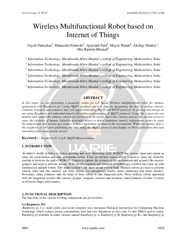 (PDF) Wireless Multifunctional Robot based on Internet of Things