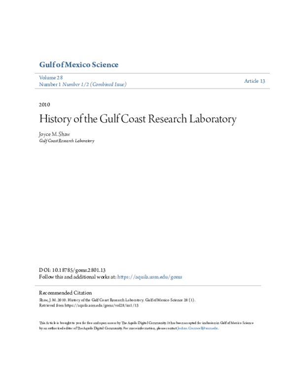 (PDF) History of the Gulf Coast Research Laboratory