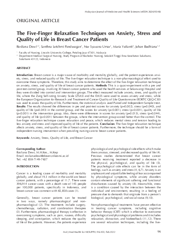 (PDF) The Five-Finger Relaxation Techniques on Anxiety, Stress and ...