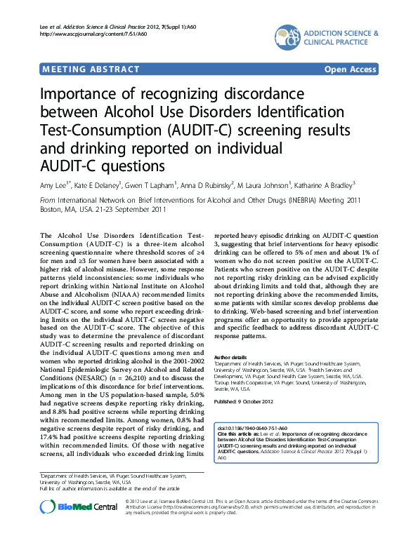 (PDF) Importance of recognizing discordance between Alcohol Use ...