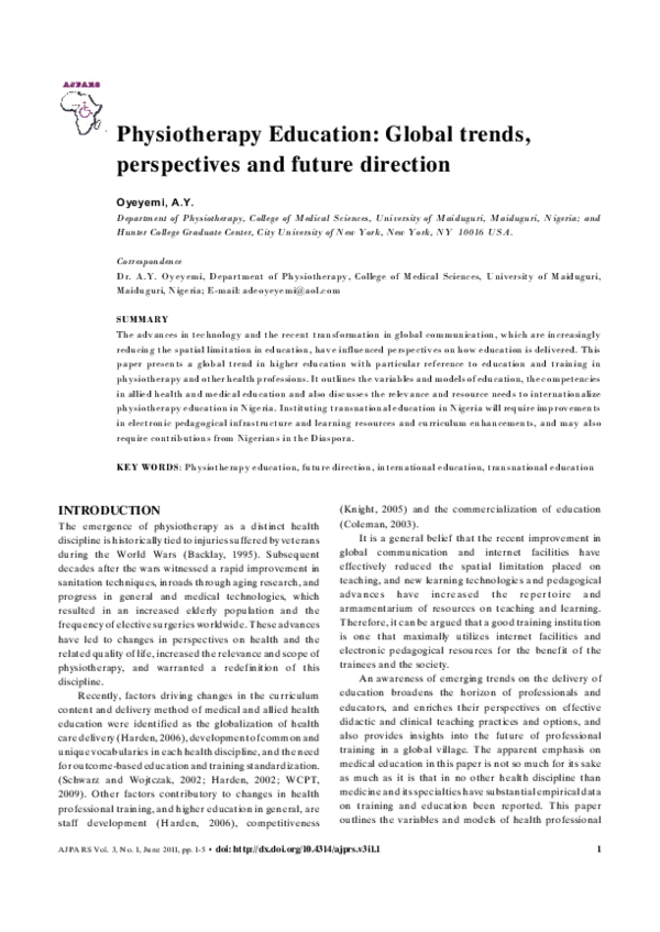 (PDF) Physiotherapy Education: Global Trends, Perspectives and Future ...