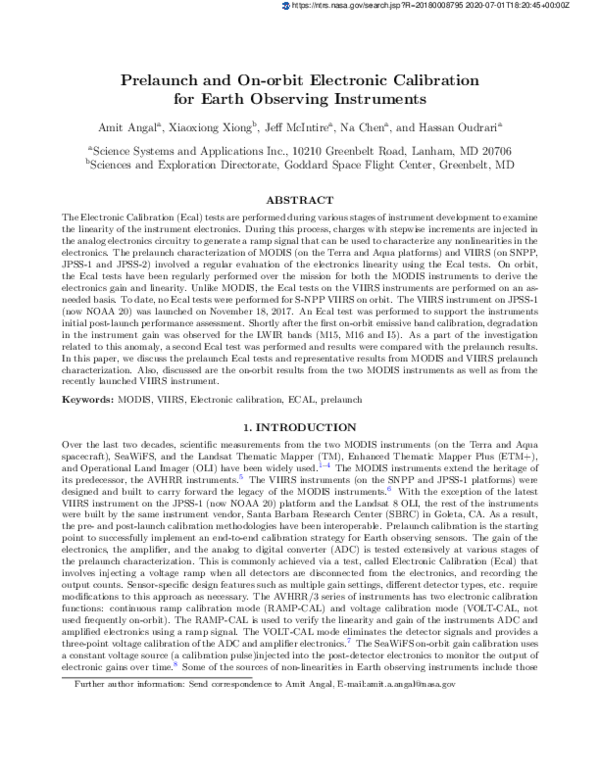 (PDF) Prelaunch and on-orbit electronic calibration for Earth-observing instruments | Hassan ...