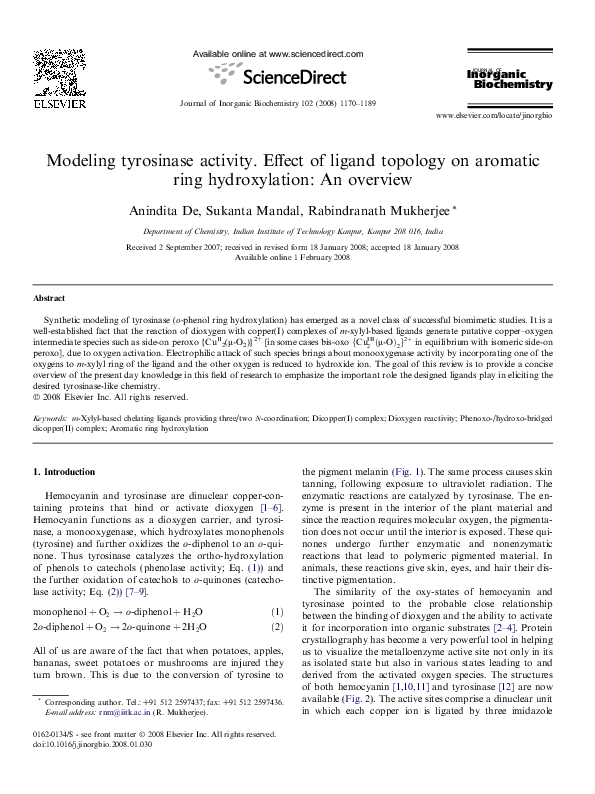 (PDF) Modeling tyrosinase activity. Effect of ligand topology on ...
