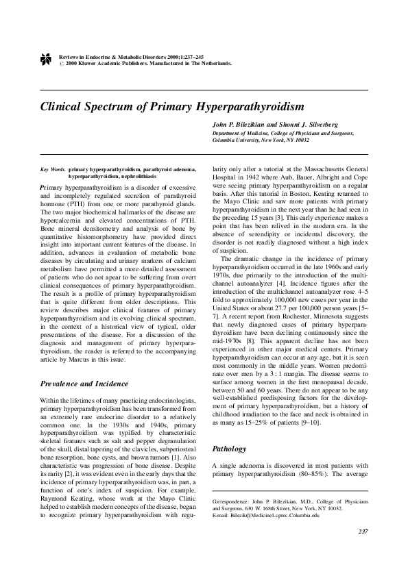 (PDF) Clinical Spectrum of Primary Hyperparathyroidism