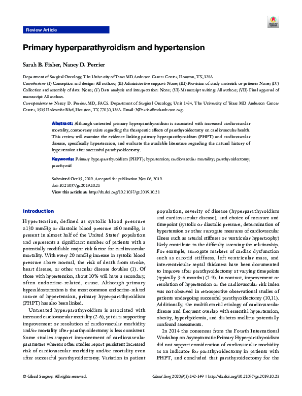 (PDF) Primary Hyperparathyroidism and Hypertension