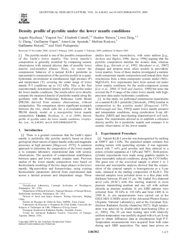 (PDF) Density profile of pyrolite under the lower mantle conditions