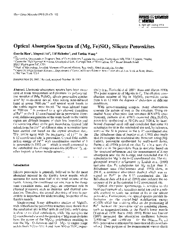 (PDF) Optical Absorption Spectra of (Mg, Fe)SiO3 Silicate Perovskites