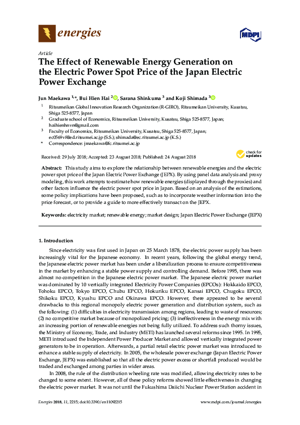 (PDF) The Effect of Renewable Energy Generation on the Electric Power ...
