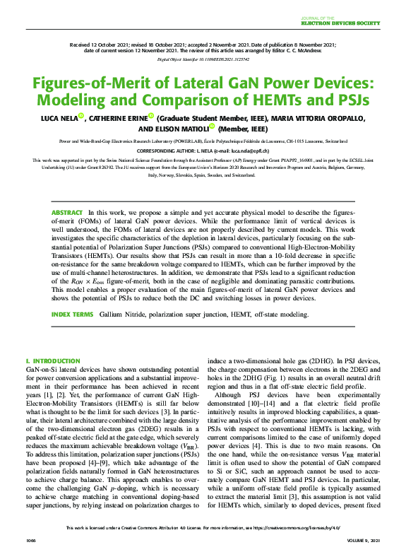 (PDF) Figures-of-Merit of Lateral GaN Power Devices: Modeling and Comparison of HEMTs and PSJs