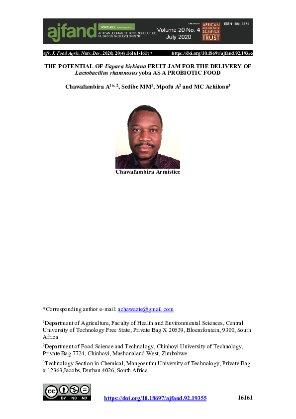 (PDF) The potential of Uapaca kirkiana fruit jam for the delivery of ...