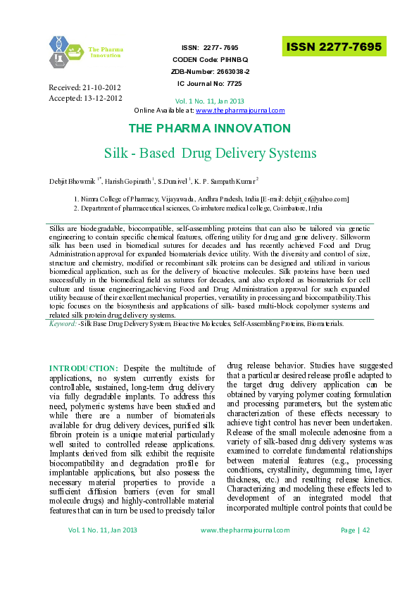 (PDF) Silk-based Drug Delivery Systems