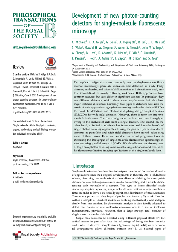 Pdf Development Of New Photon Counting Detectors For Single Molecule