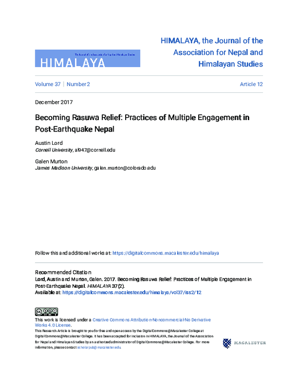 (PDF) Becoming Rasuwa Relief: Practices of Multiple Engagement in Post ...