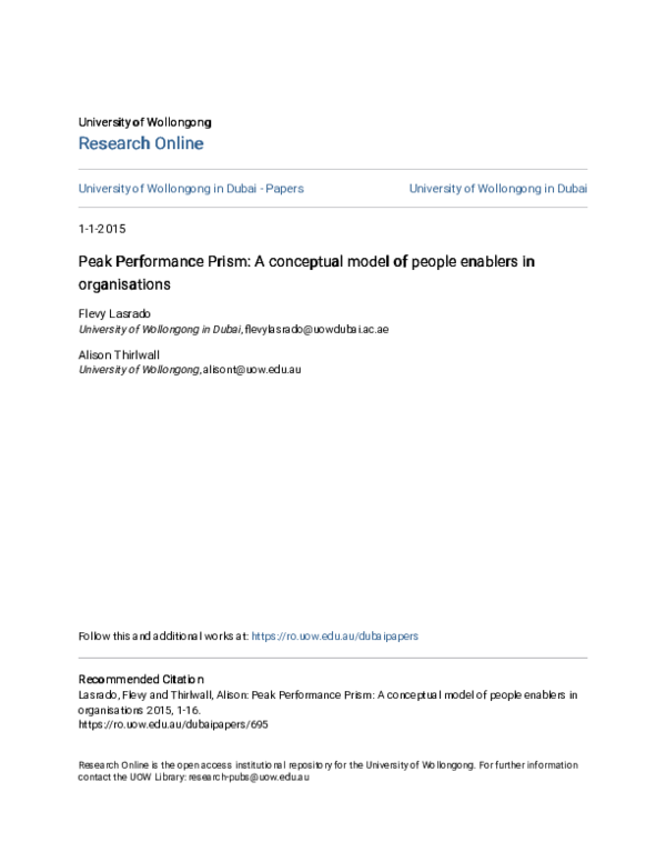 (PDF) Peak Performance Prism: A conceptual model of people enablers in ...