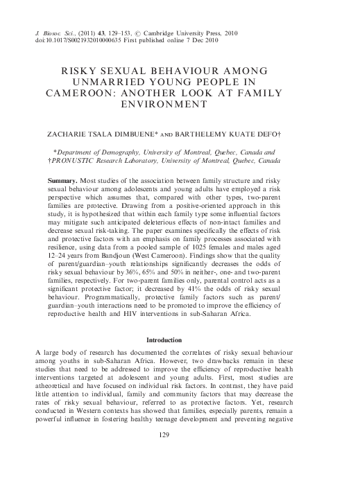 (PDF) Risky Sexual Behaviour Among Unmarried Young People in Cameroon: Another Look at Family ...