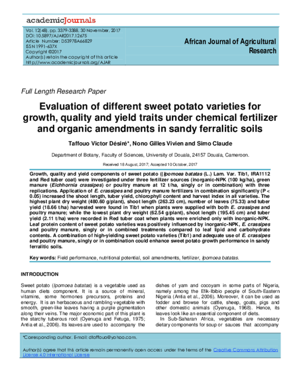(PDF) Evaluation of different sweet potato varieties for growth ...