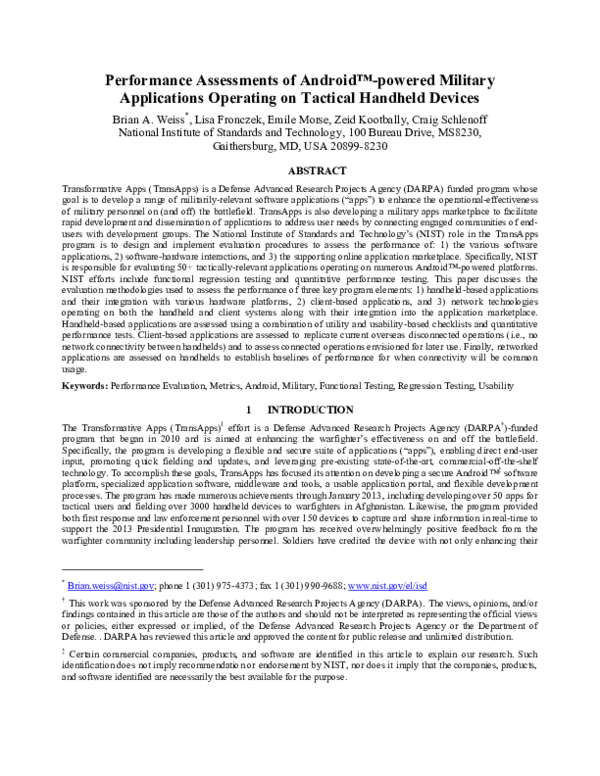 (PDF) Performance assessments of Android-powered military applications ...