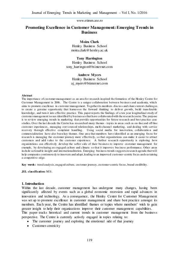 (PDF) Promoting Excellence in Customer Management: Emerging Trends in ...