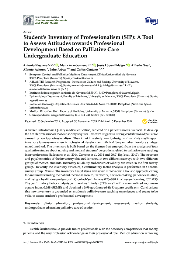 (PDF) Student’s Inventory of Professionalism (SIP): A Tool to Assess ...