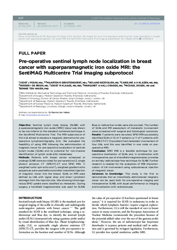 (PDF) Pre-operative sentinel lymph node localization in breast cancer ...