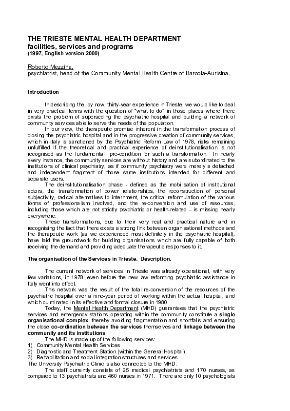 (PDF) The Trieste Mental Health Department