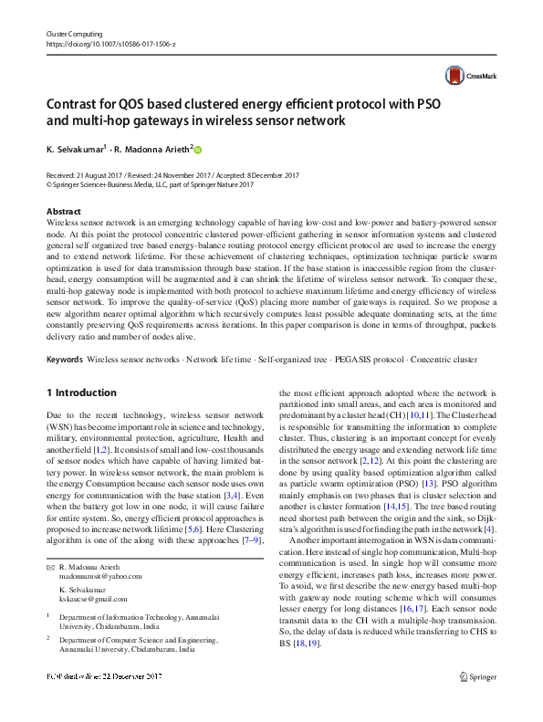 (PDF) Contrast for QOS based clustered energy efficient protocol with PSO and multi-hop gateways ...