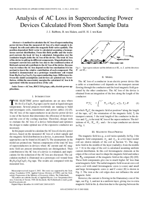(PDF) Analysis of AC loss in superconducting power devices calculated ...