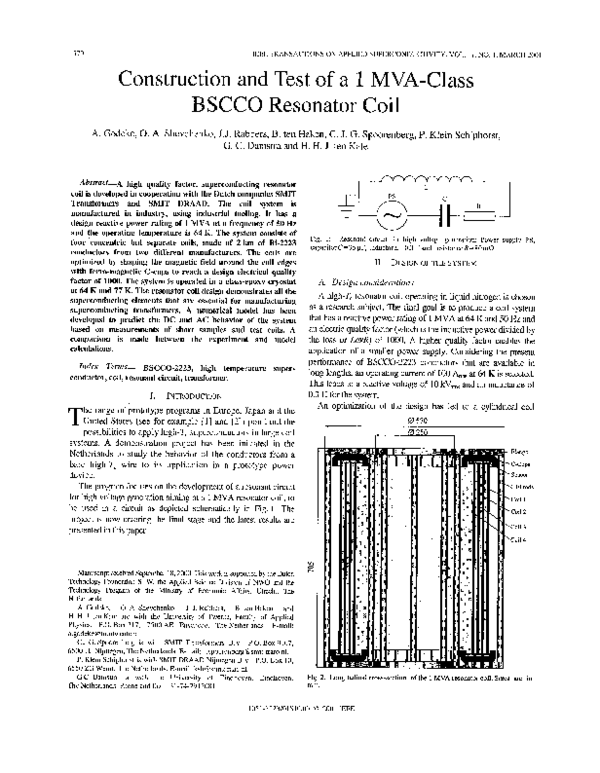 (PDF) Construction and test of a 1 MVA-class BSCCO resonator coil