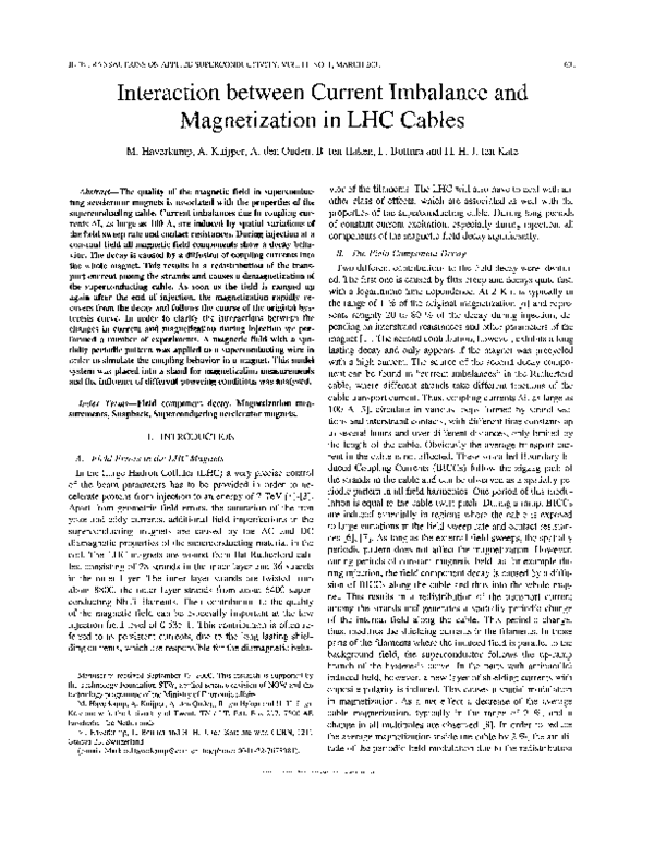 (PDF) Interaction between current imbalance and magnetization in LHC cables