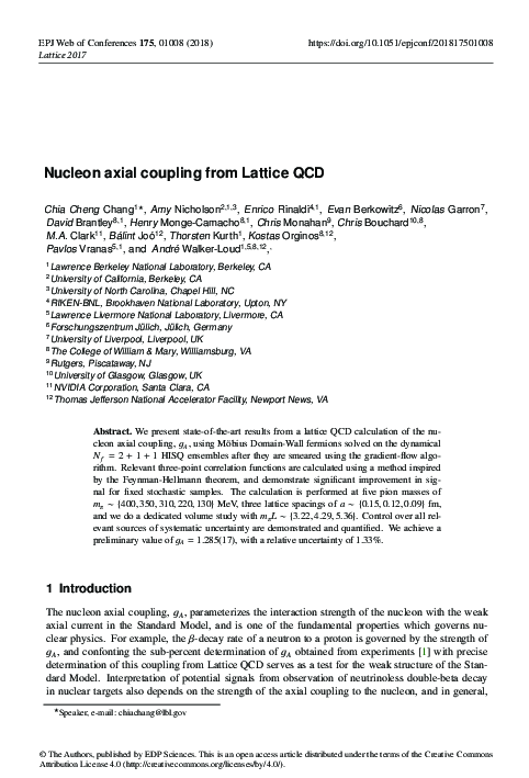 (PDF) Axial Coupling gA from Lattice QCD Calculations