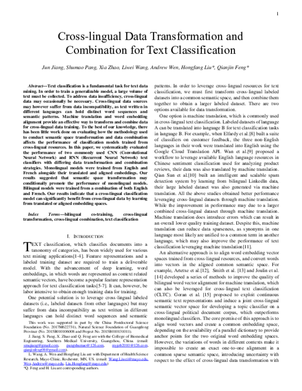 (PDF) Cross-lingual Data Transformation and Combination for Text Classification